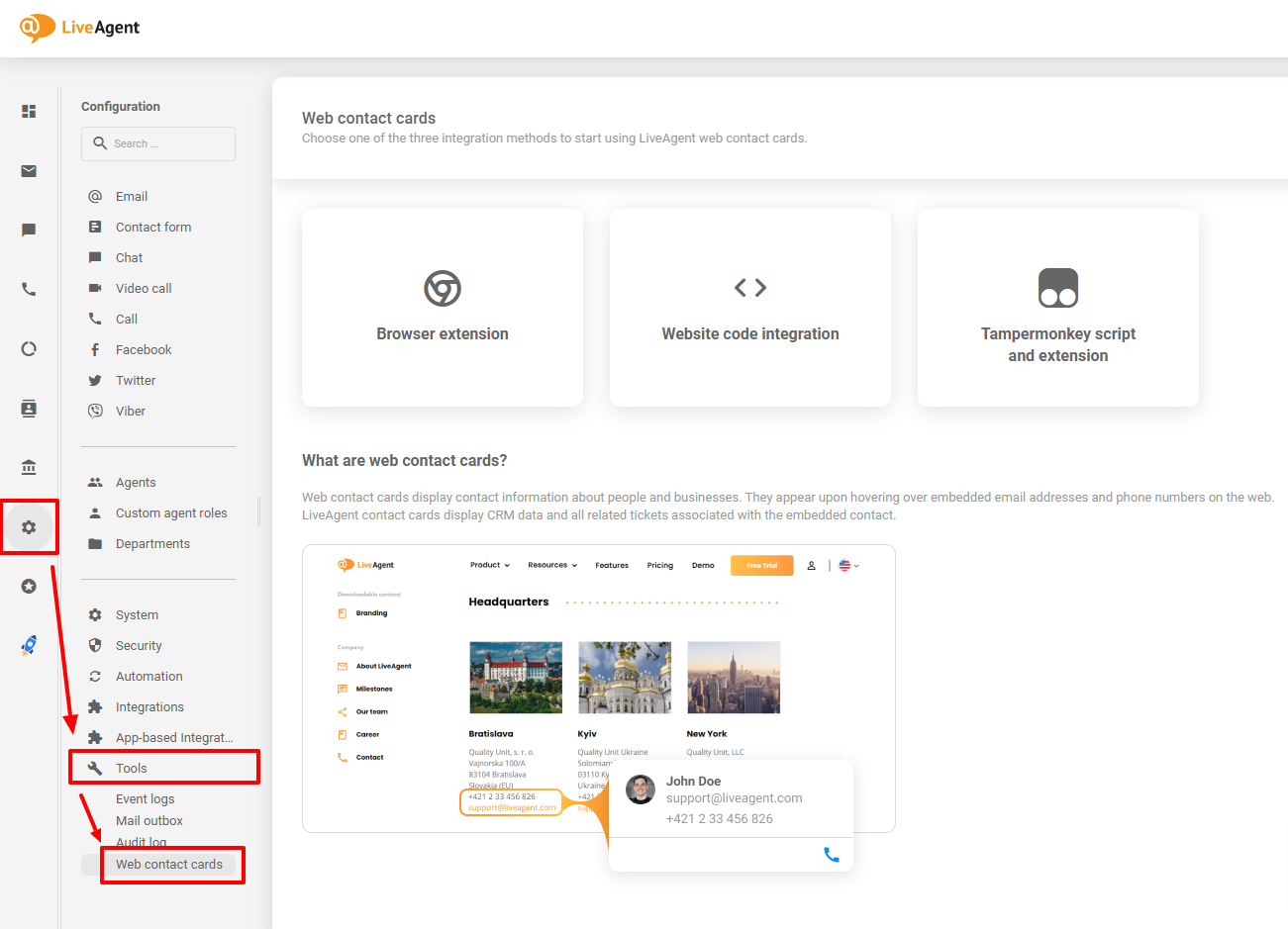 LiveAgent Web Contact Cards