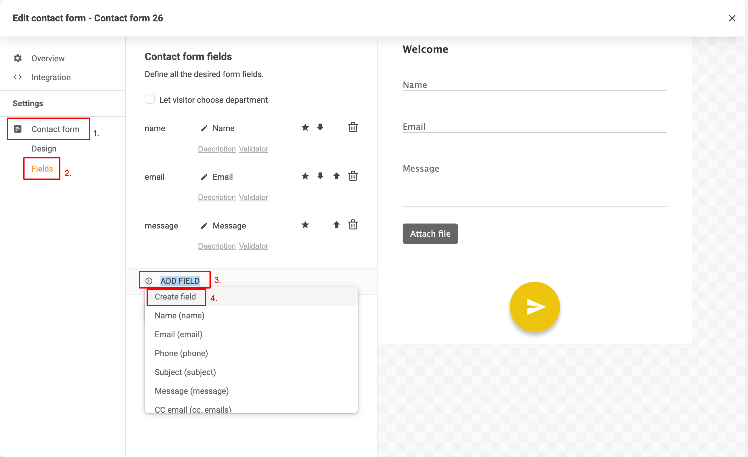 Contact form listbox fields