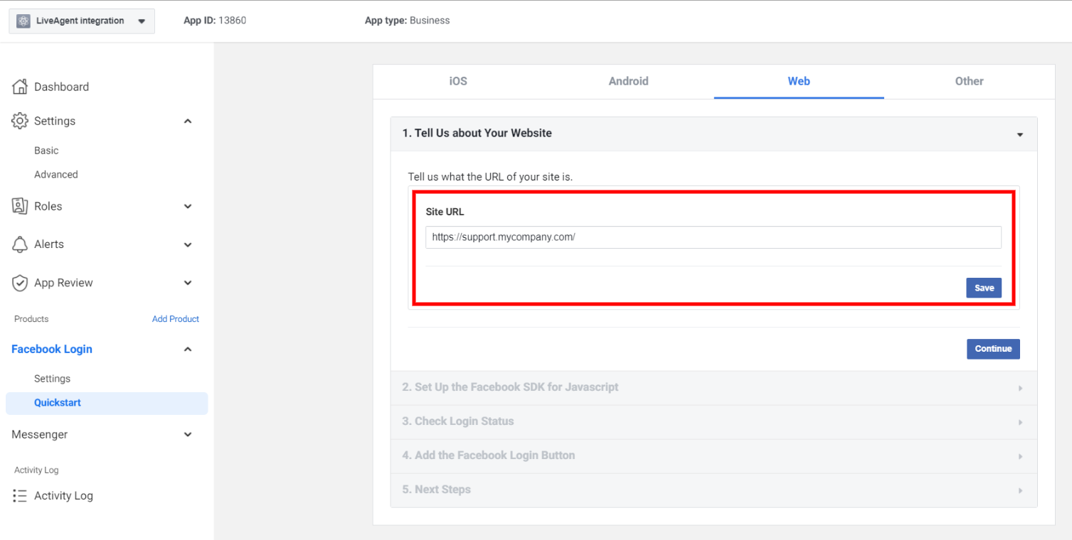 Facebook application setup and Facebook page integration for standalone ...