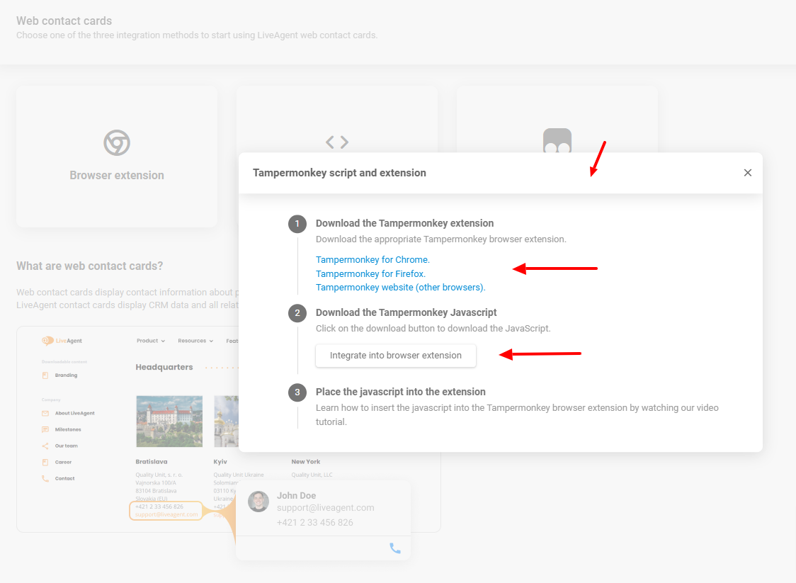 LiveAgent Web Contact Cards