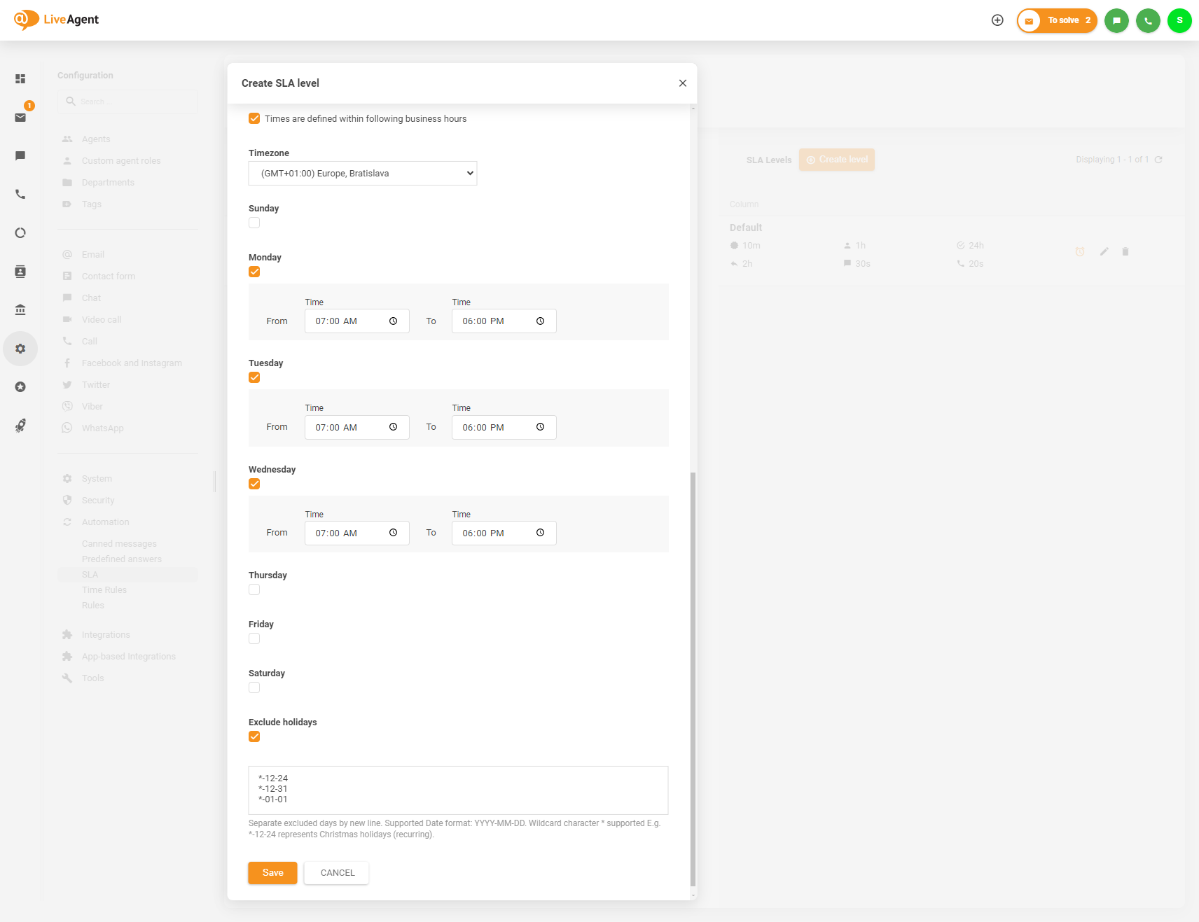 SLA (Service-level Agreement) feature Overview