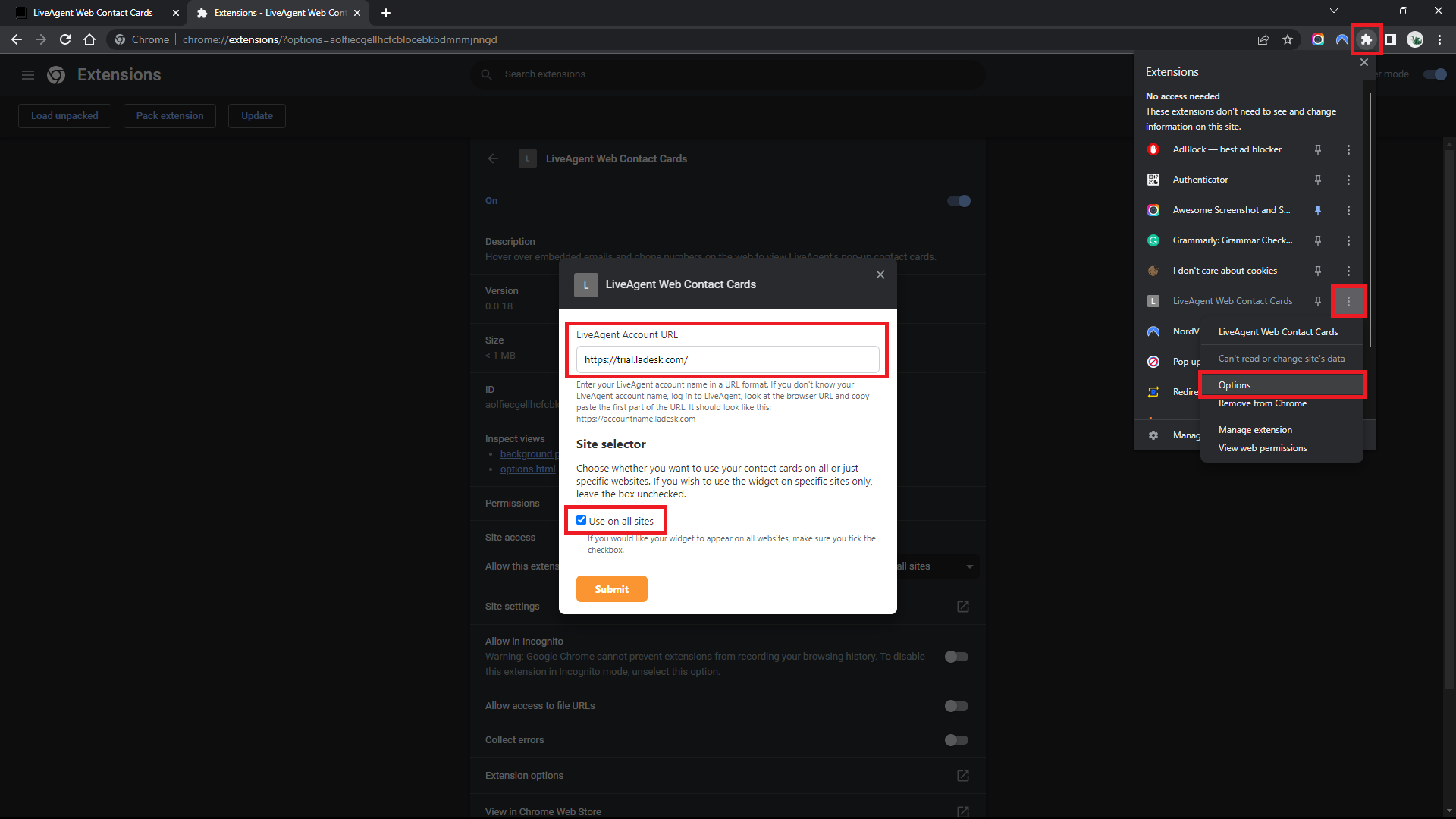 LiveAgent Web Contact Cards